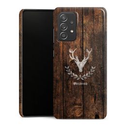 DeinDesign Galaxy A52s 5G Handy Premium Case Smartphone Handyh&uuml;lle Schutzh&uuml;lle gl&auml;nzend Wood Wooden Look Deer Premium Case