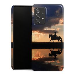DeinDesign Galaxy A52s 5G Handy Premium Case Smartphone Handyh&uuml;lle Schutzh&uuml;lle gl&auml;nzend Horseback Riding Horse Sunset Premium Case