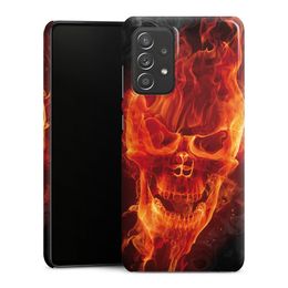 DeinDesign Galaxy A52s 5G Handy Premium Case Smartphone Handyh&uuml;lle Schutzh&uuml;lle gl&auml;nzend Totenkopf Skull Fire Premium Case