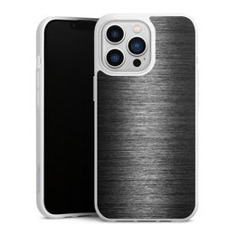 DeinDesign iPhone 13 Pro Handy Silikon H&uuml;lle Case wei&szlig; Handyh&uuml;lle Anthracite Metallic Look Metal Silikon Case
