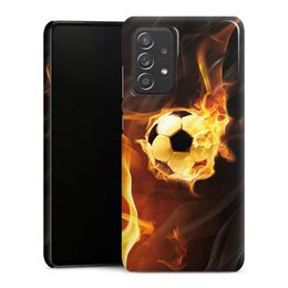 DeinDesign Galaxy A52s 5G Handy Premium Case Smartphone Handyh&uuml;lle Schutzh&uuml;lle gl&auml;nzend Fire Ball Soccer Premium Case