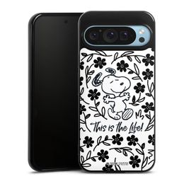 DeinDesign Google Pixel 9 Handy Silikon H&uuml;lle Case schwarz Handyh&uuml;lle Peanuts Flowers Snoopy
