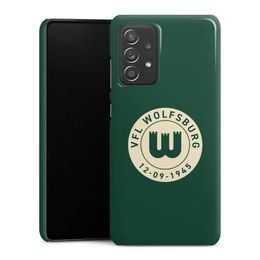 DeinDesign Galaxy A52s 5G Handy Premium Case Smartphone Handyh&uuml;lle Schutzh&uuml;lle gl&auml;nzend 80 Jahre Official Licensed Product Vfl Wolfsburg Premium Case
