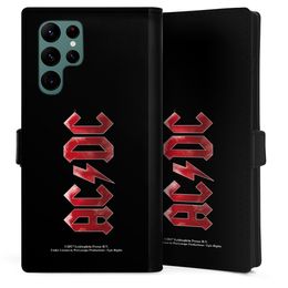 DeinDesign Galaxy S22 Ultra Handy Klapph&uuml;lle Handyh&uuml;lle aus Kunst Leder schwarz Flip Case Acdc Merchandise Logo Sideflip mit langer Lasche