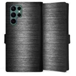 DeinDesign Galaxy S22 Ultra Handy Klapph&uuml;lle Handyh&uuml;lle aus Kunst Leder schwarz Flip Case Anthracite Metallic Look Metal Sideflip mit langer Lasche