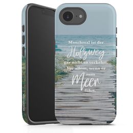 DeinDesign iPhone 16e Handy Panzer Handyh&uuml;lle robuste Outdoor H&uuml;lle Schutzh&uuml;lle gl&auml;nzend Statement Beach Spruch Tough Case
