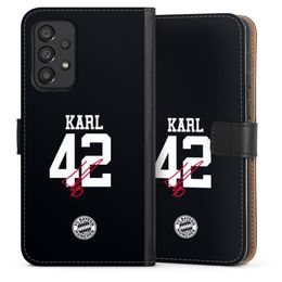 DeinDesign Galaxy A33 5G Handy Klapph&uuml;lle Handyh&uuml;lle aus Kunst Leder schwarz Flip Case Merchandise Lennart Karl Fc Bayern M&uuml;nchen Sideflip mit langer Lasche