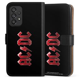 DeinDesign Galaxy A53 5G Handy Klapph&uuml;lle Handyh&uuml;lle aus Kunst Leder schwarz Flip Case Acdc Logo Merchandise Sideflip mit langer Lasche
