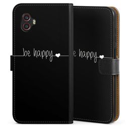 DeinDesign Galaxy XCover 6 Pro Handy Klapph&uuml;lle Handyh&uuml;lle aus Kunst Leder schwarz Flip Case Happiness Sayings Statement Sideflip mit langer Lasche
