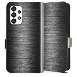 DeinDesign Galaxy A53 5G Handy Klapph&uuml;lle Handyh&uuml;lle aus Kunst Leder wei&szlig; Flip Case Metal Anthracite Metallic Look Sideflip mit Lasche