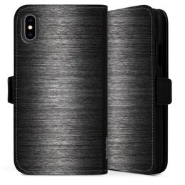 DeinDesign iPhone X Handy Klapph&uuml;lle Handyh&uuml;lle aus Kunst Leder schwarz Flip Case Anthracite Metallic Look Metal Sideflip mit langer Lasche
