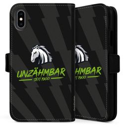 DeinDesign iPhone X Handy Klapph&uuml;lle Handyh&uuml;lle aus Kunst Leder schwarz Flip Case Horse Borussia M&ouml;nchengladbach Official Licensed Product Sideflip mit langer 