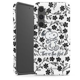 DeinDesign Galaxy S24 FE 5G Handy Panzer Handyh&uuml;lle robuste Outdoor H&uuml;lle Schutzh&uuml;lle gl&auml;nzend Peanuts Flowers Snoopy Tough Case