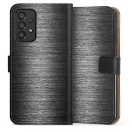 DeinDesign Galaxy A33 5G Handy Klapph&uuml;lle Handyh&uuml;lle aus Kunst Leder schwarz Flip Case Metal Metallic Look Anthracite Sideflip mit langer Lasche