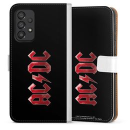 DeinDesign Galaxy A33 5G Handy Klapph&uuml;lle Handyh&uuml;lle aus Kunst Leder wei&szlig; Flip Case Logo Merchandise Acdc Sideflip mit Lasche