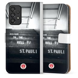 DeinDesign Galaxy A33 5G Handy Klapph&uuml;lle Handyh&uuml;lle aus Kunst Leder wei&szlig; Flip Case Fc St. Pauli Official Licensed Product Merchandise Sideflip mit Lasche