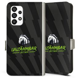 DeinDesign Galaxy A53 5G Handy Klapph&uuml;lle Handyh&uuml;lle aus Kunst Leder wei&szlig; Flip Case Official Licensed Product Borussia M&ouml;nchengladbach Horse Sideflip mit Lasche