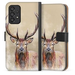 DeinDesign Galaxy A33 5G Handy Klapph&uuml;lle Handyh&uuml;lle aus Kunst Leder schwarz Flip Case Deer Reindeer Animal Look Sideflip mit langer Lasche