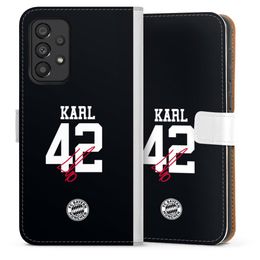DeinDesign Galaxy A33 5G Handy Klapph&uuml;lle Handyh&uuml;lle aus Kunst Leder wei&szlig; Flip Case Merchandise Lennart Karl Fc Bayern M&uuml;nchen Sideflip mit Lasche