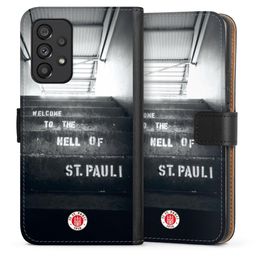 DeinDesign Galaxy A53 5G Handy Klapph&uuml;lle Handyh&uuml;lle aus Kunst Leder schwarz Flip Case Merchandise Official Licensed Product Fc St. Pauli Sideflip mit langer 
