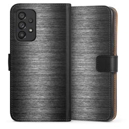 DeinDesign Galaxy A53 5G Handy Klapph&uuml;lle Handyh&uuml;lle aus Kunst Leder schwarz Flip Case Metal Metallic Look Anthracite Sideflip mit langer Lasche