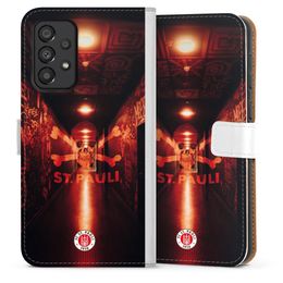 DeinDesign Galaxy A33 5G Handy Klapph&uuml;lle Handyh&uuml;lle aus Kunst Leder wei&szlig; Flip Case Official Licensed Product Fc St. Pauli Sideflip mit Lasche