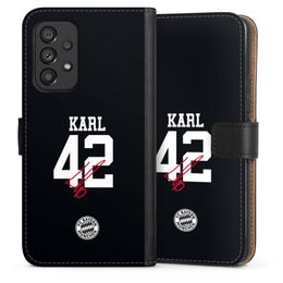 DeinDesign Galaxy A53 5G Handy Klapph&uuml;lle Handyh&uuml;lle aus Kunst Leder schwarz Flip Case Lennart Karl Merchandise Fc Bayern M&uuml;nchen Sideflip mit langer Lasche