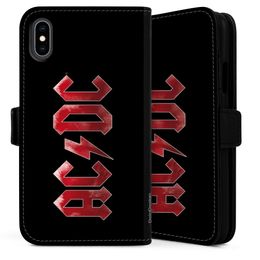 DeinDesign iPhone X Handy Klapph&uuml;lle Handyh&uuml;lle aus Kunst Leder schwarz Flip Case Acdc Merchandise Logo Sideflip mit langer Lasche
