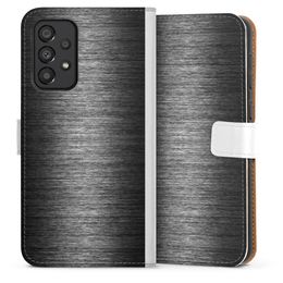 DeinDesign Galaxy A33 5G Handy Klapph&uuml;lle Handyh&uuml;lle aus Kunst Leder wei&szlig; Flip Case Metal Metallic Look Anthracite Sideflip mit Lasche