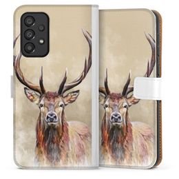 DeinDesign Galaxy A33 5G Handy Klapph&uuml;lle Handyh&uuml;lle aus Kunst Leder wei&szlig; Flip Case Deer Reindeer Animal Look Sideflip mit Lasche