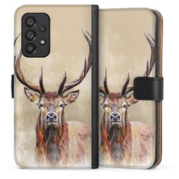 DeinDesign Galaxy A53 5G Handy Klapph&uuml;lle Handyh&uuml;lle aus Kunst Leder schwarz Flip Case Deer Animal Look Reindeer Sideflip mit langer Lasche