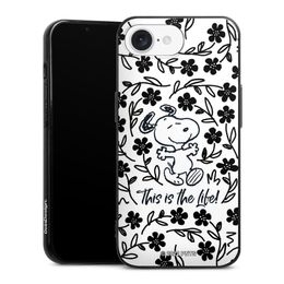 DeinDesign iPhone 16e Handy Silikon H&uuml;lle Case schwarz Handyh&uuml;lle Peanuts Flowers Snoopy