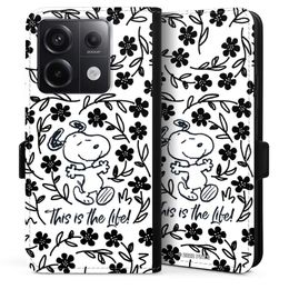 DeinDesign Xiaomi Redmi Note 13 Pro 5G Handy Klapph&uuml;lle Handyh&uuml;lle aus Kunst Leder schwarz Flip Case Peanuts Flowers Snoopy Sideflip mit Lasche