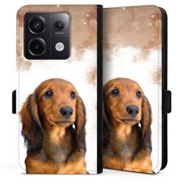 DeinDesign Xiaomi Redmi Note 13 Pro 5G Handy Klapph&uuml;lle Handyh&uuml;lle aus Kunst Leder schwarz Flip Case Pet Dachshund Dog Sideflip mit Lasche