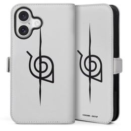 DeinDesign iPhone 16 Handy Klapph&uuml;lle Handyh&uuml;lle aus Kunst Leder wei&szlig; Flip Case Konoha Sasuke Naruto Shippuden Sideflip mit Lasche
