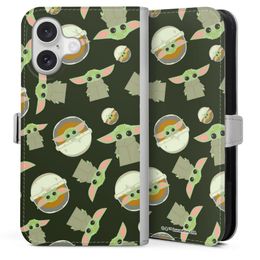 DeinDesign iPhone 16 Handy Klapph&uuml;lle Handyh&uuml;lle aus Kunst Leder wei&szlig; Flip Case Official Licensed Product Star Wars Muster Baby Yoda Sideflip mit Lasche