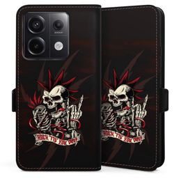DeinDesign Xiaomi Redmi Note 13 Pro 5G Handy Klapph&uuml;lle Handyh&uuml;lle aus Kunst Leder schwarz Flip Case Rock Totenkopf Music Sideflip mit Lasche