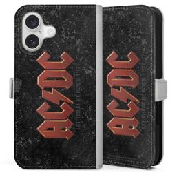 DeinDesign iPhone 16 Handy Klapph&uuml;lle Handyh&uuml;lle aus Kunst Leder wei&szlig; Flip Case Acdc Logo Merchandise Sideflip mit Lasche