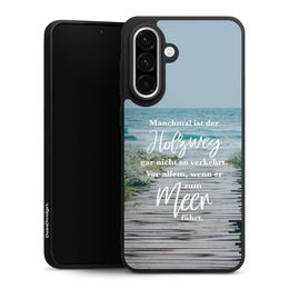 DeinDesign Galaxy A56 5G Handy Premium Silikon H&uuml;lle Handyh&uuml;lle schwarz Case Statement Beach Spruch Silikon Premium Case