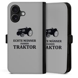 DeinDesign iPhone 17 Handy Klapph&uuml;lle Handyh&uuml;lle aus Kunst Leder schwarz Flip Case Farmer Funny Tractor Sideflip mit Lasche