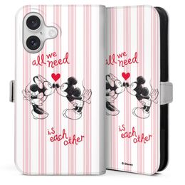 DeinDesign iPhone 16 Handy Klapph&uuml;lle Handyh&uuml;lle aus Kunst Leder wei&szlig; Flip Case Love Disney Sideflip mit Lasche