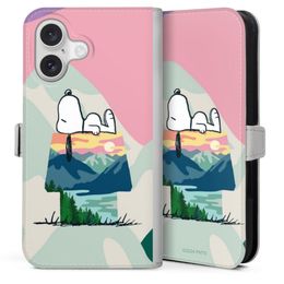 DeinDesign iPhone 16 Handy Klapph&uuml;lle Handyh&uuml;lle aus Kunst Leder wei&szlig; Flip Case Official Licensed Product Peanuts Snoopy Sideflip mit Lasche