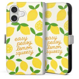 DeinDesign iPhone 16 Handy Klapph&uuml;lle Handyh&uuml;lle aus Kunst Leder wei&szlig; Flip Case Spruch Statement Lemon Sideflip mit Lasche