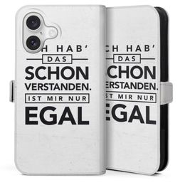 DeinDesign iPhone 16 Handy Klapph&uuml;lle Handyh&uuml;lle aus Kunst Leder wei&szlig; Flip Case Spruch Sayings Statement Sideflip mit Lasche
