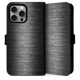 DeinDesign iPhone 16 Pro Handy Klapph&uuml;lle Handyh&uuml;lle aus Kunst Leder schwarz Flip Case Anthracite Metallic Look Metal Sideflip mit Lasche