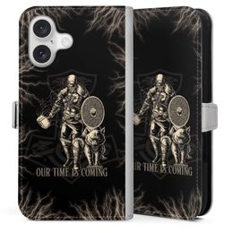 DeinDesign iPhone 16 Handy Klapph&uuml;lle Handyh&uuml;lle aus Kunst Leder wei&szlig; Flip Case Wikinger Vikings Tv Show Designs Sideflip mit Lasche