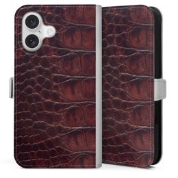 DeinDesign iPhone 16 Handy Klapph&uuml;lle Handyh&uuml;lle aus Kunst Leder wei&szlig; Flip Case Leather Crocodile Animal Print Sideflip mit Lasche