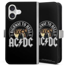 DeinDesign iPhone 16 Handy Klapph&uuml;lle Handyh&uuml;lle aus Kunst Leder wei&szlig; Flip Case Acdc Official Licensed Product Rock Sideflip mit Lasche
