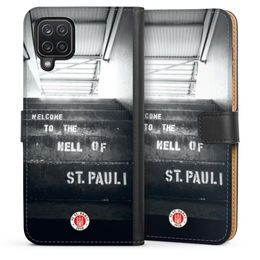 DeinDesign Galaxy A12 Handy Klapph&uuml;lle Handyh&uuml;lle aus Kunst Leder schwarz Flip Case Fc St. Pauli Official Licensed Product Merchandise Sideflip mit langer Lasche