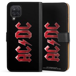 DeinDesign Galaxy A12 Handy Klapph&uuml;lle Handyh&uuml;lle aus Kunst Leder schwarz Flip Case Acdc Merchandise Logo Sideflip mit langer Lasche